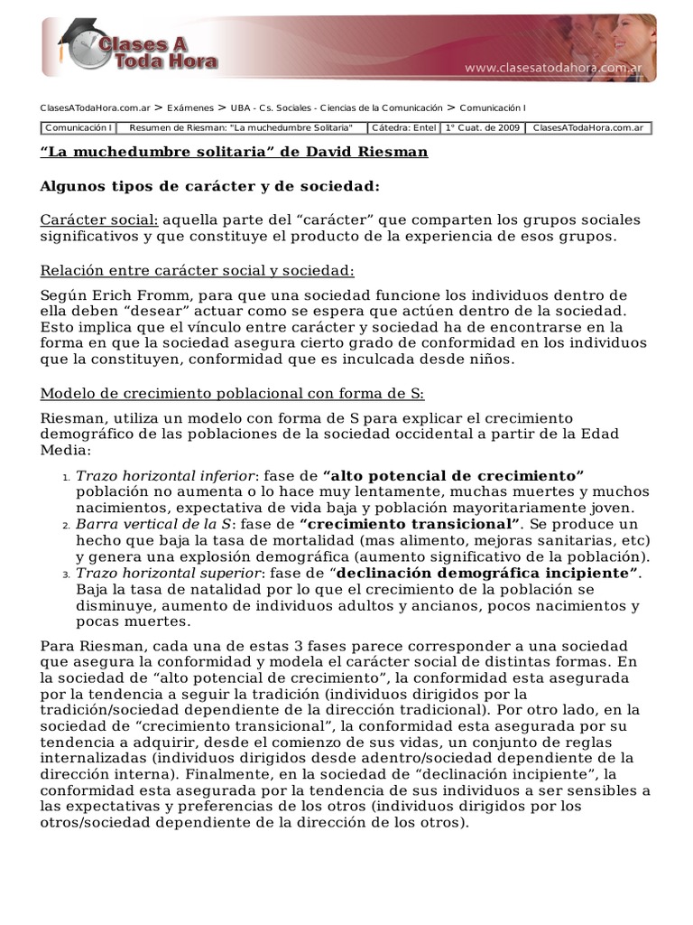 David Riesman PDF | PDF | Población | Sociedad