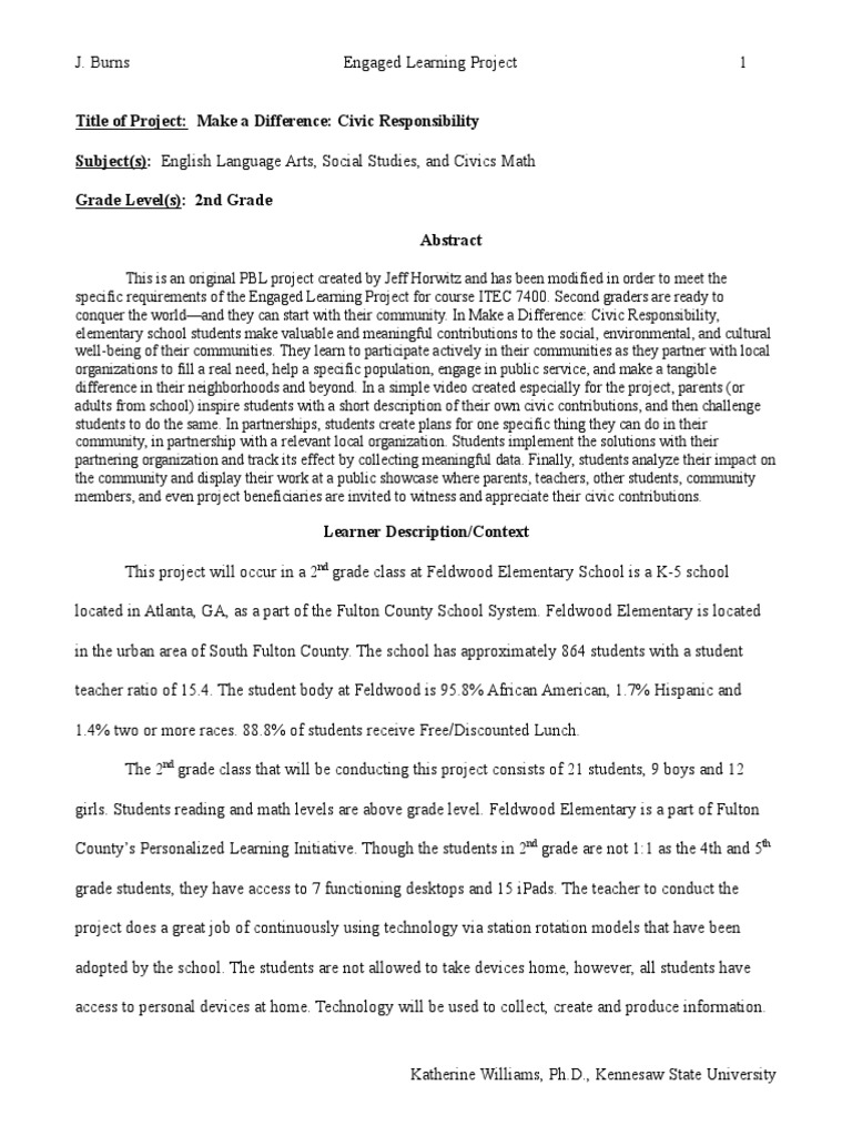 Jasmyne Burns Final El Project-Making A Difference | PDF | Teachers ...