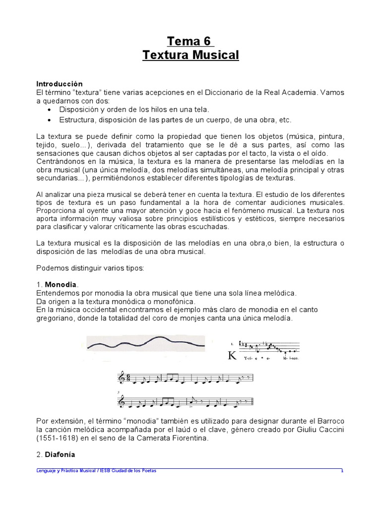 Tema 6. Textura Musical | PDF | Melodía | Teoría musical
