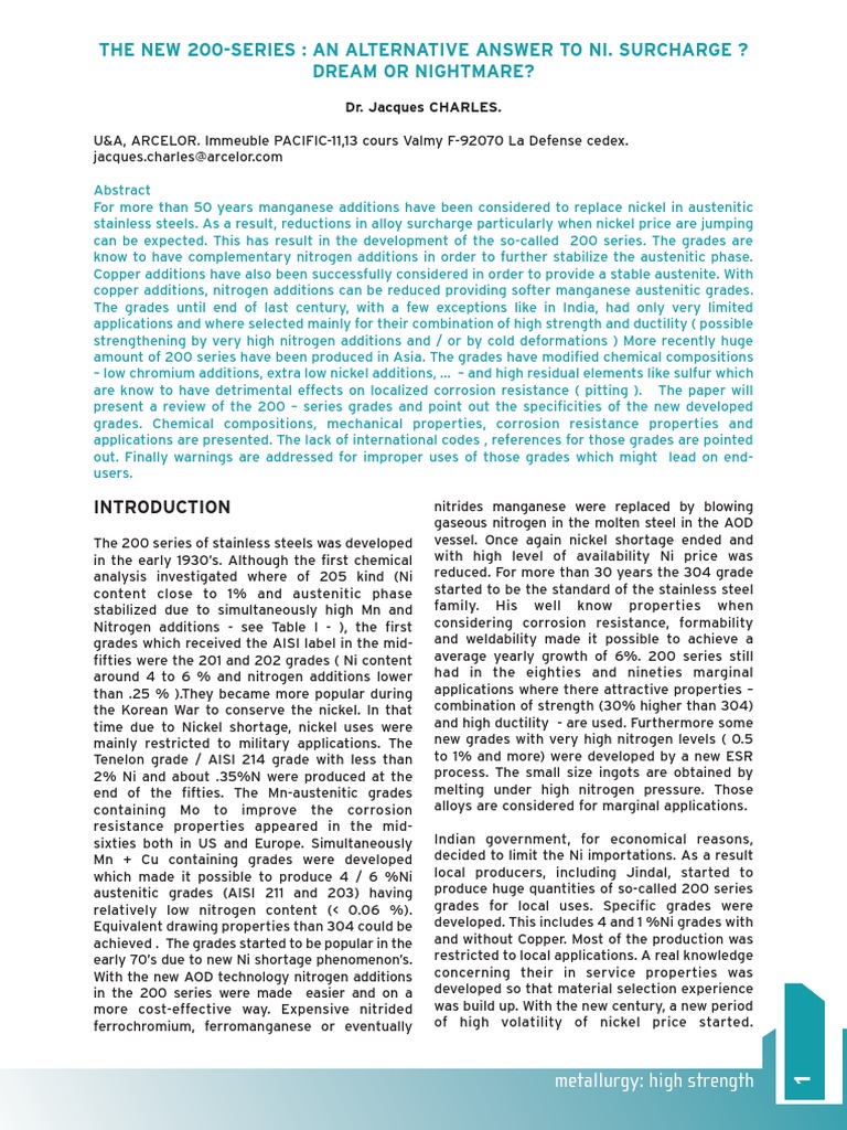 The New 200-Series: An Alternative Answer To Ni. Surcharge ? Dream or ...