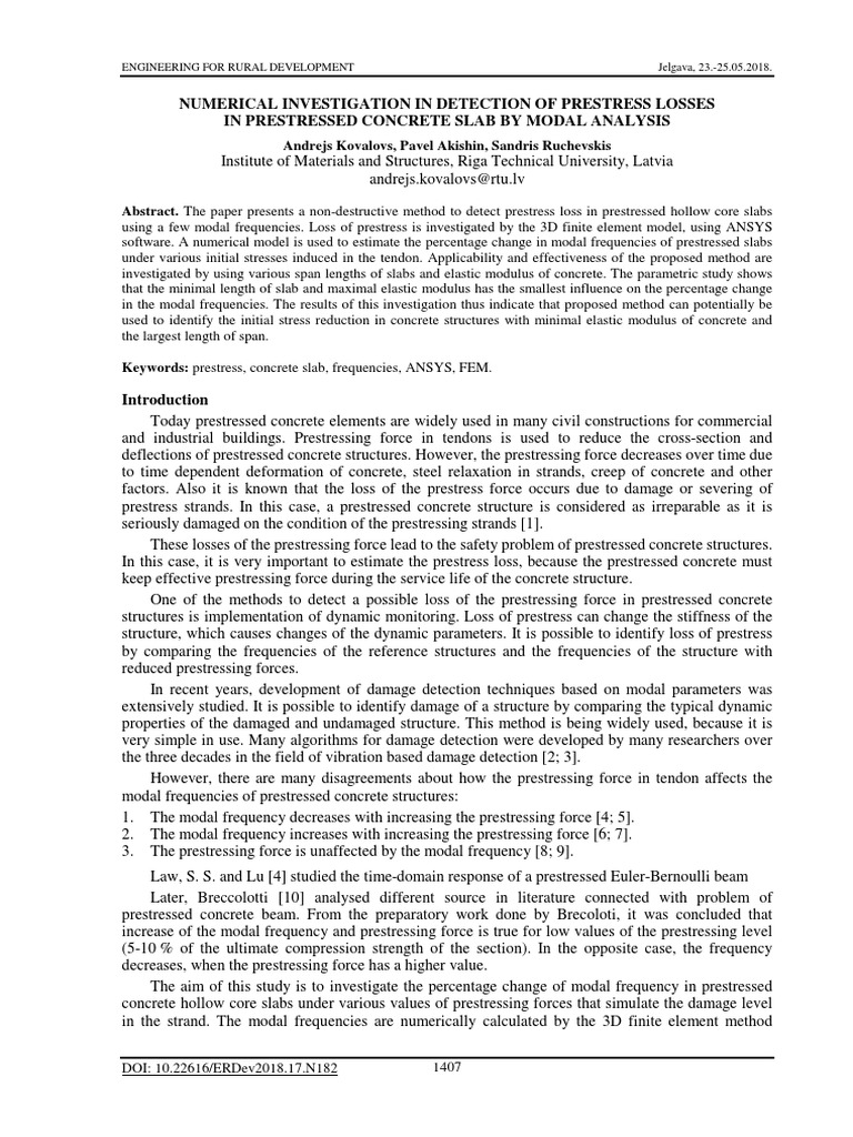 Numerical Investigation in Detection of Prestress Losses in Prestressed ...