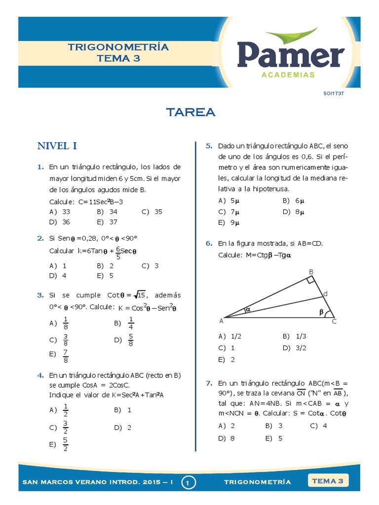 Ejercicios de Trigonometría Básica | PDF | Triángulo | Trigonometría