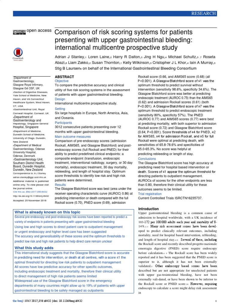Comparison of Risk Scoring Systems For Patients Presenting With Upper ...