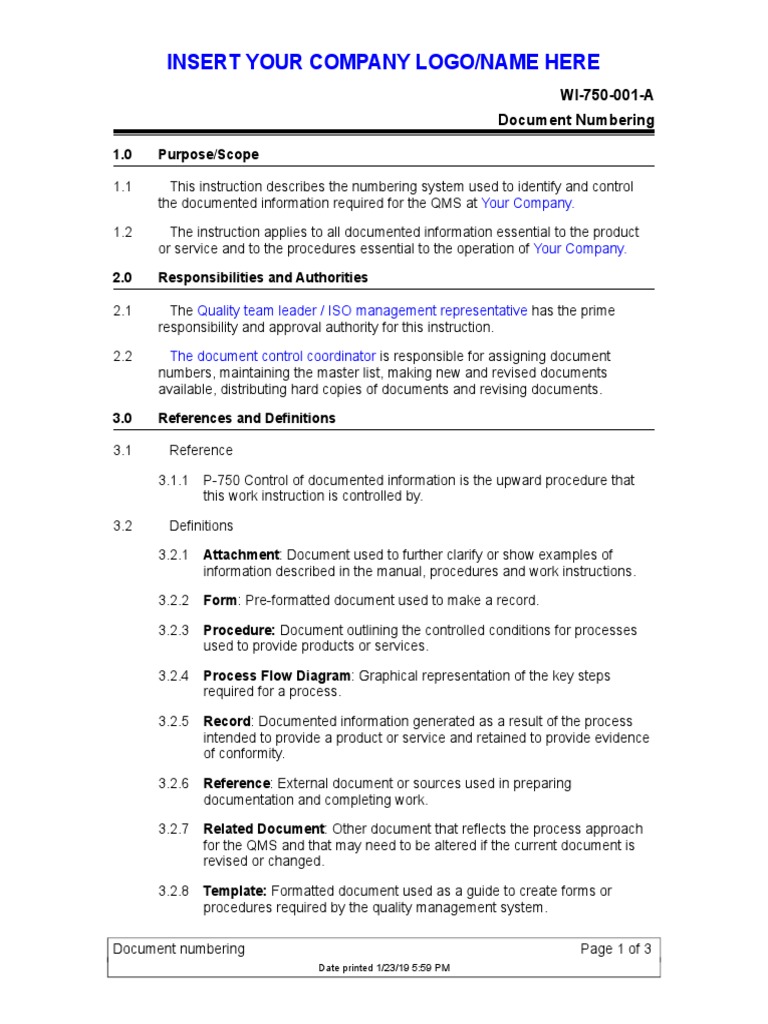 WI 750 001 Doc Numbering | PDF | Document | Quality Management