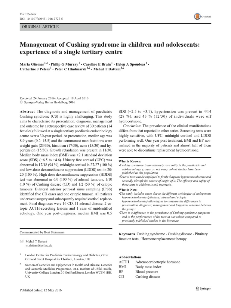 Pediatric Cushing Syndrome Management | PDF | Adrenocorticotropic ...