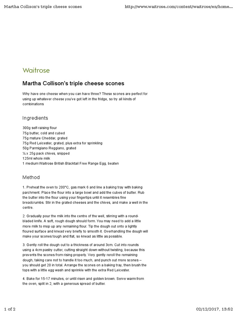 Waitrose Martha Collison's Tripe Cheese Scone Recipe | PDF | Baking | Scone