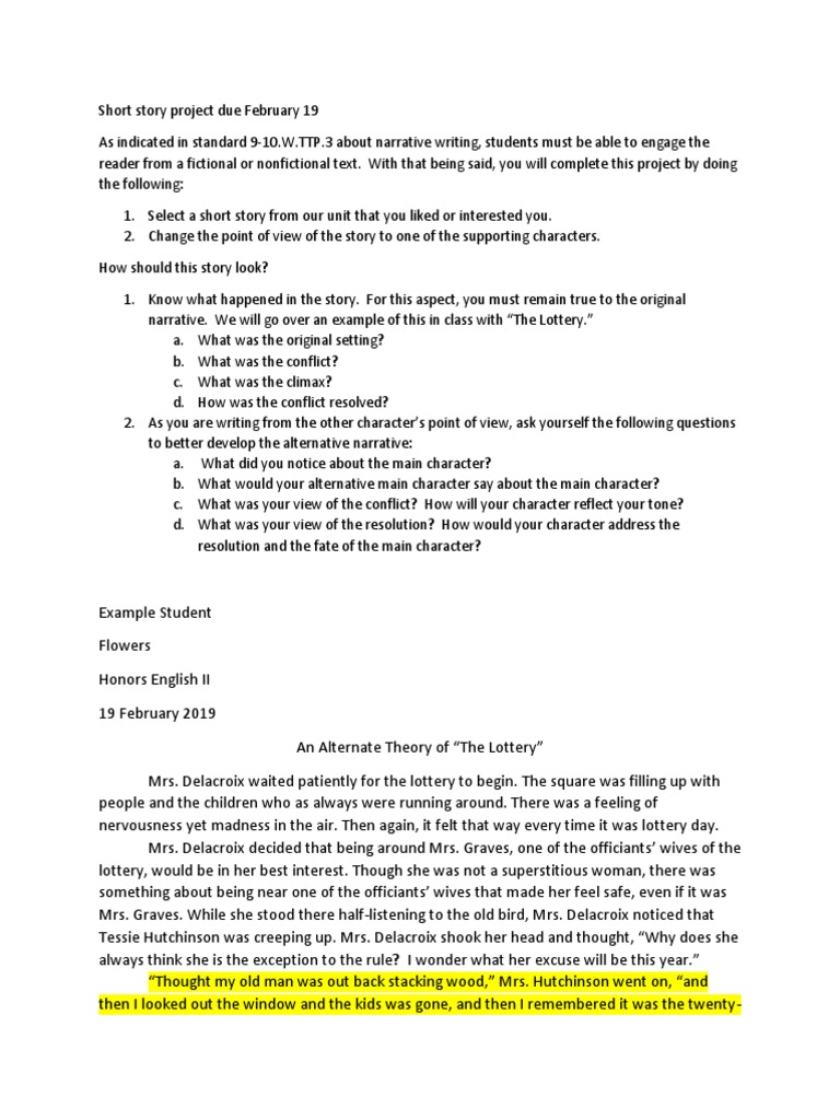 Short Story Project Example For Honors | PDF | Narration | Narrative