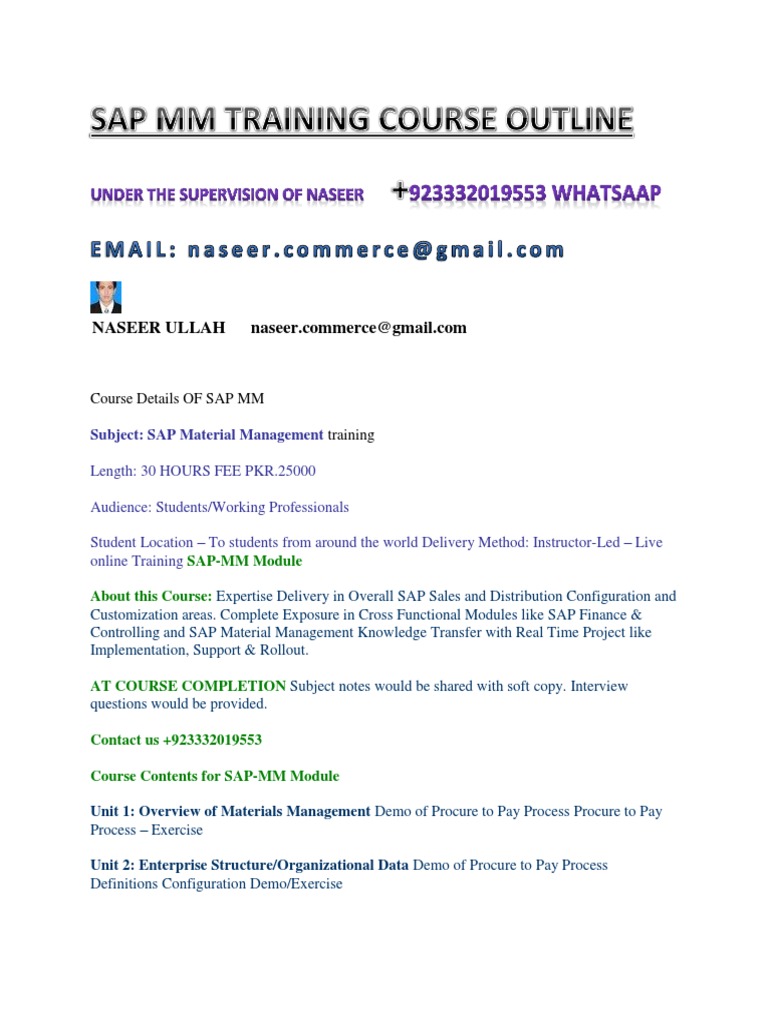 Sap MM Training Course Outline | PDF