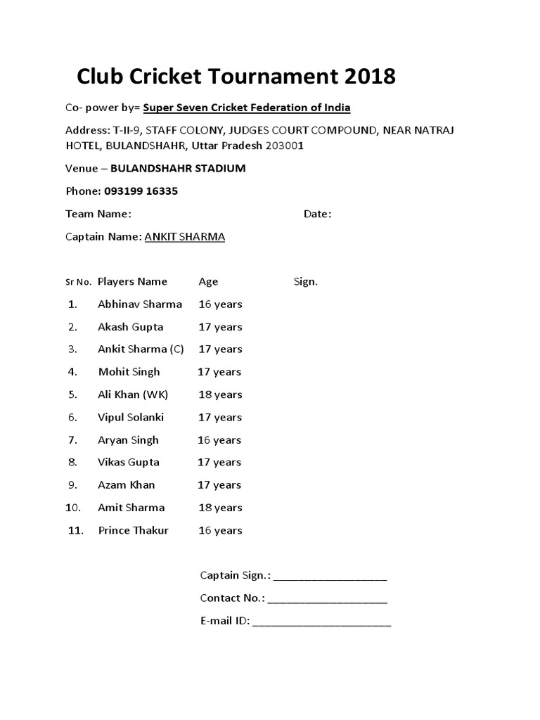 Club Cricket Tournament 2018 Details | PDF