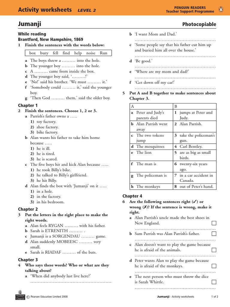Jumanji: Activity Worksheets | PDF