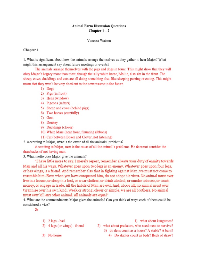 Animal Farm Chapters 1-2 Questions | PDF | Social Science