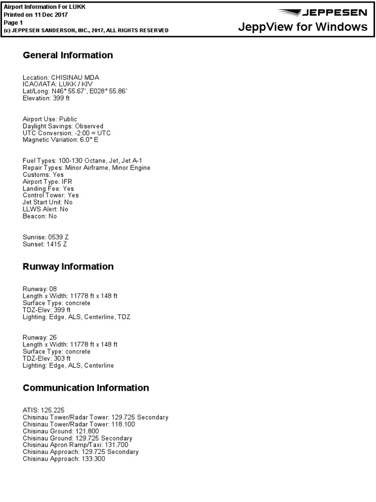 LUKK Airport Information - Jeppesen | PDF | Navigation | Geography