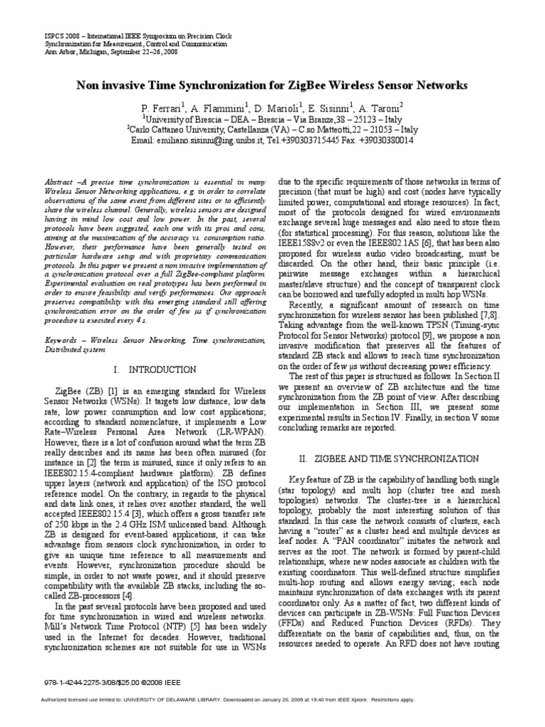 Non Invasive Time Synchronization For Zigbee Wireless Sensor Networks | Download Free PDF ...