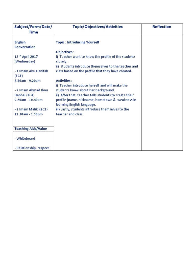 Lesson Plan English Form 1 & Form 2 | PDF | Reading Comprehension ...