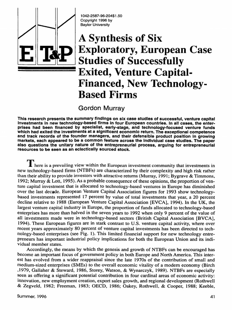 ASynthesis of Six Exploratory, European Case Studies of Successfully ...