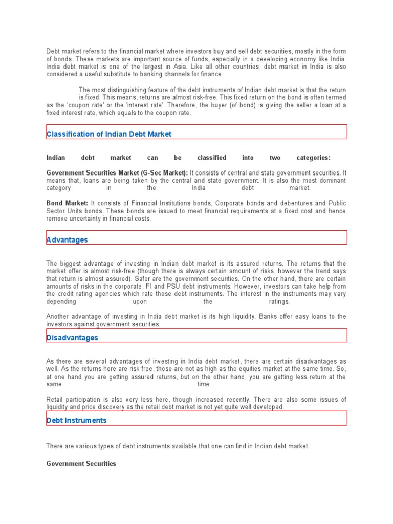 Overview of India's Debt Market and Instruments | PDF | Bond Market ...