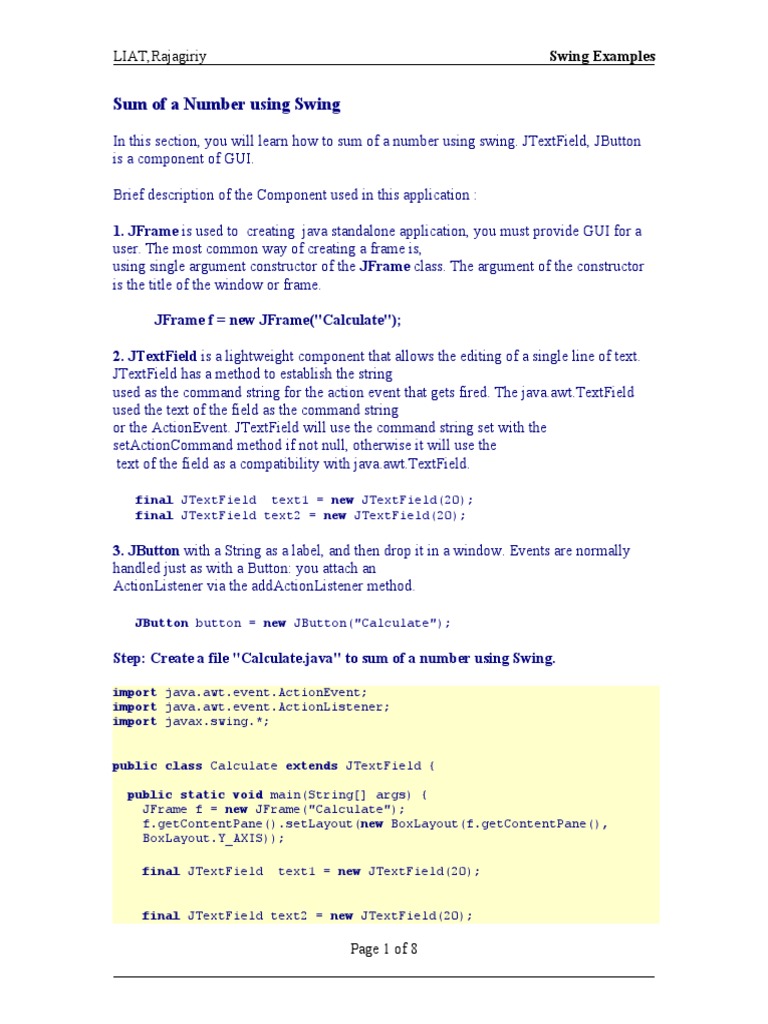 Sum of A Number Using Swing | PDF | Object Oriented Programming | System Software