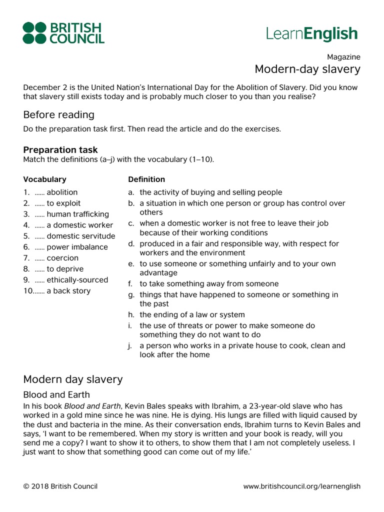 Reading - Modern-Day Slavery | PDF | Slavery | Sexual Slavery