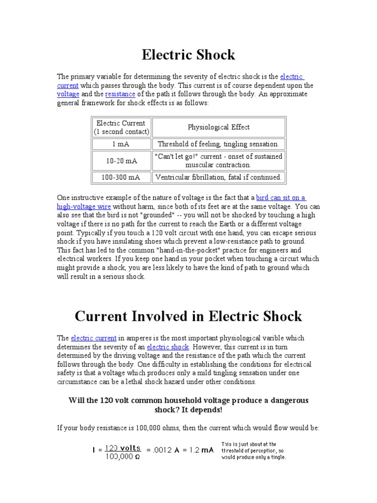 Electric Shock: Electric Current Voltage Resistance | PDF