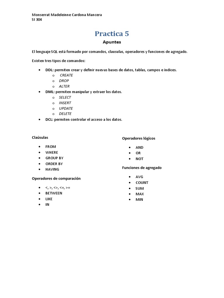 Comandos DDL y DML | Diseño de software | Datos