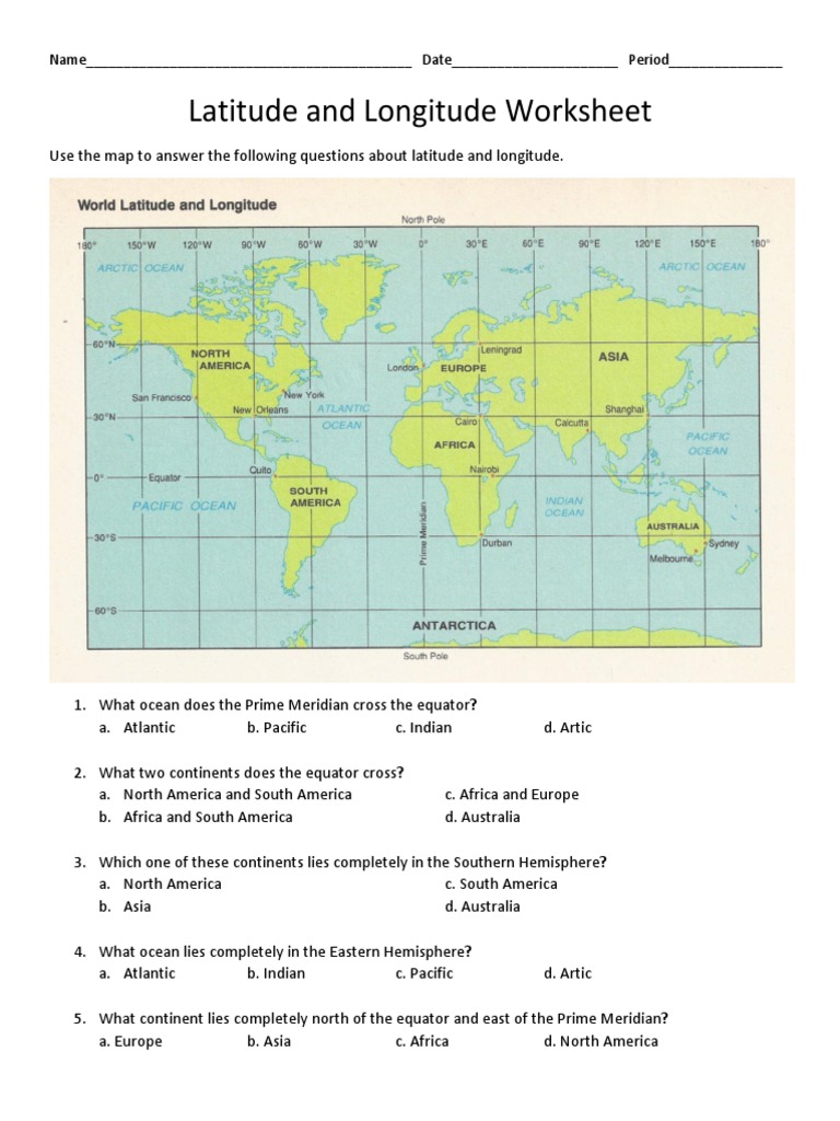 Latitude and Longitude Worksheet-1 | PDF | Longitude | Equator