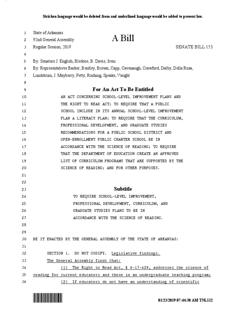 Arkansas Literacy Improvement Bill 2019 | PDF | Reading (Process ...
