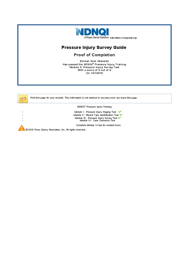 Pressure Injury Survey Guide: Proof of Completion | PDF
