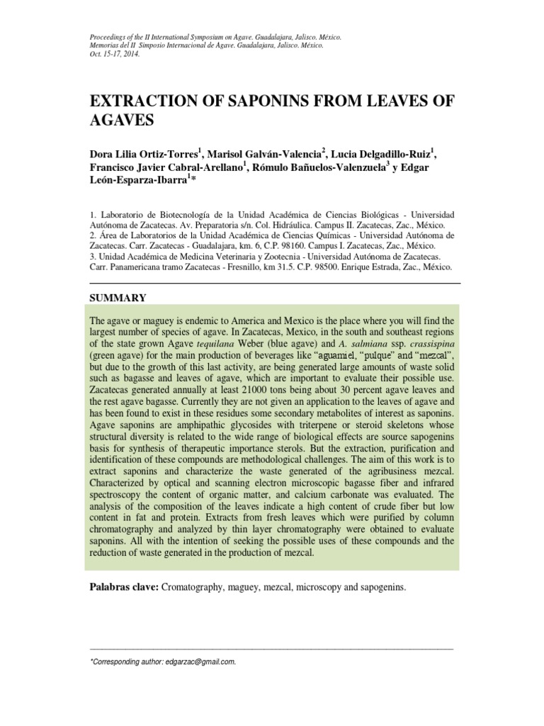 Saponin Extraction from Agave Leaves | PDF | Filtration | Chromatography
