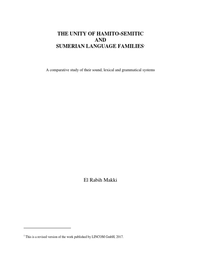 The Unity of Hamito-Semitic and Sumerian | PDF | Grammatical Number ...