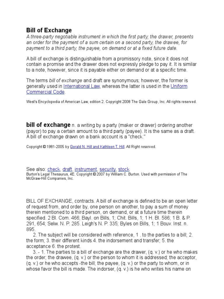 Bill of Exchange | PDF | Negotiable Instrument | Promissory Note