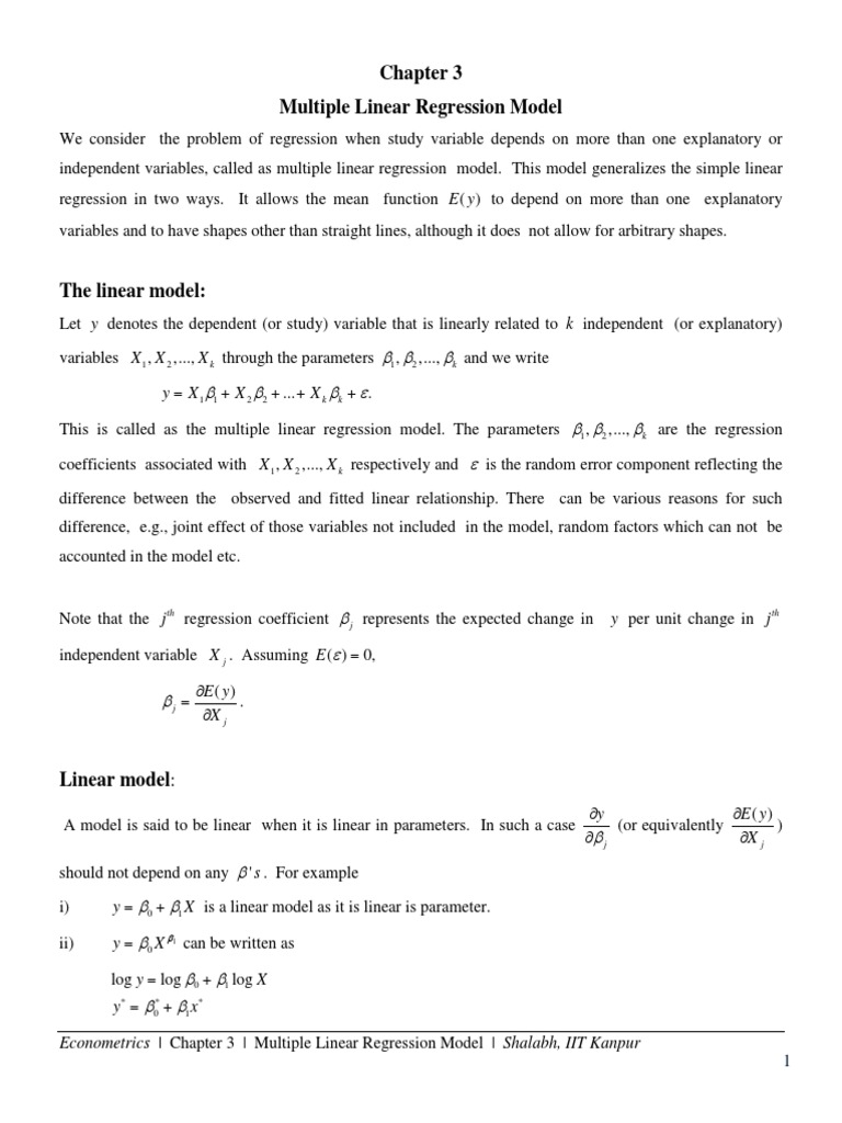 Chapter3 Econometrics MultipleLinearRegressionModel | PDF | Linear Regression | Ordinary Least ...