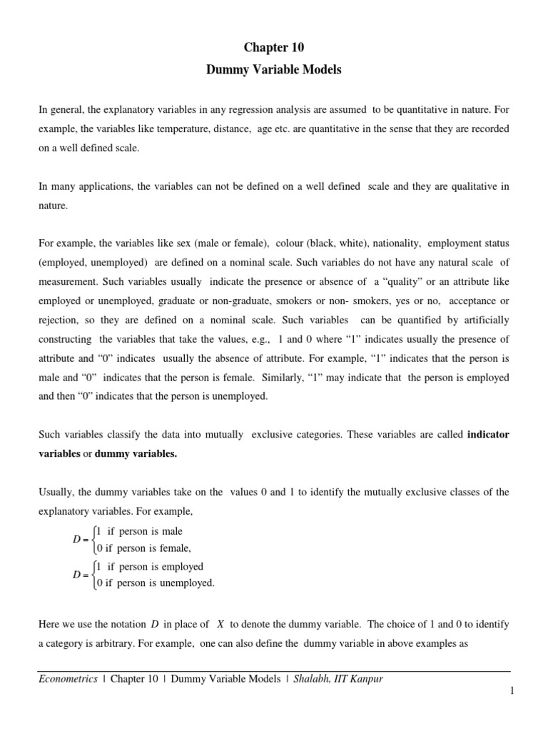 Chapter10 Econometrics DummyVariableModel | PDF | Dummy Variable ...