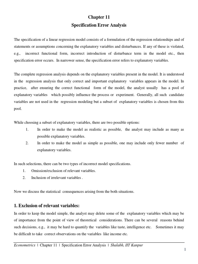 Chapter11 Econometrics SpecificationerrorAnalysis | PDF | Regression Analysis | Linear Regression
