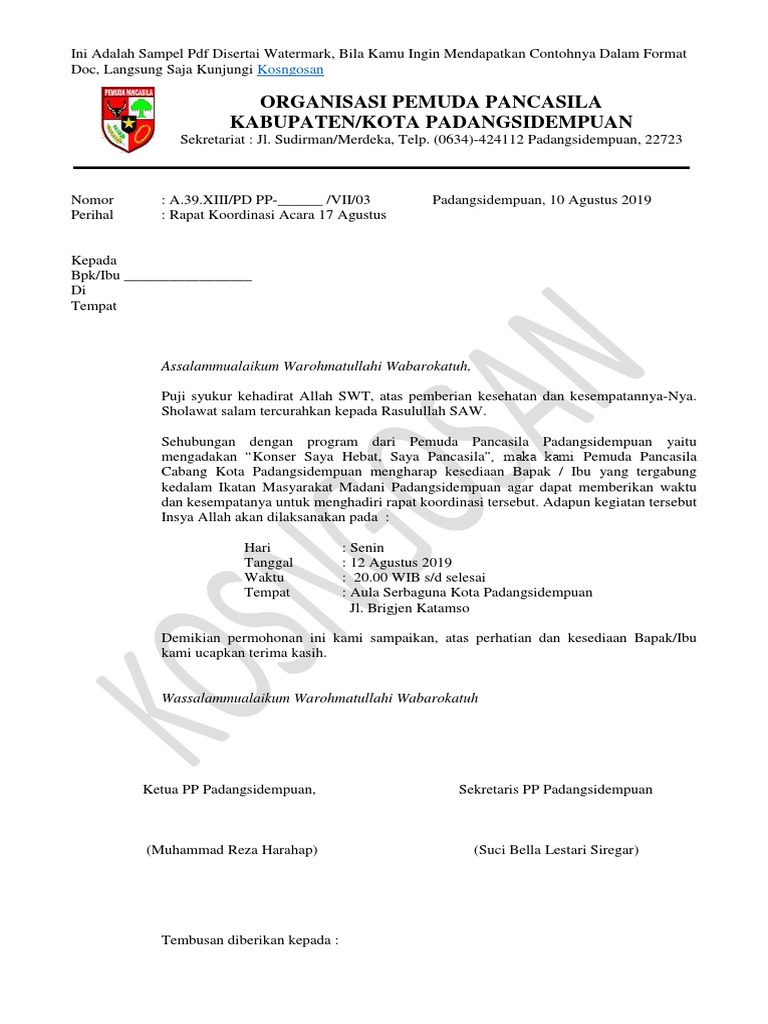 Contoh Undangan Pemuda Pancasila | PDF