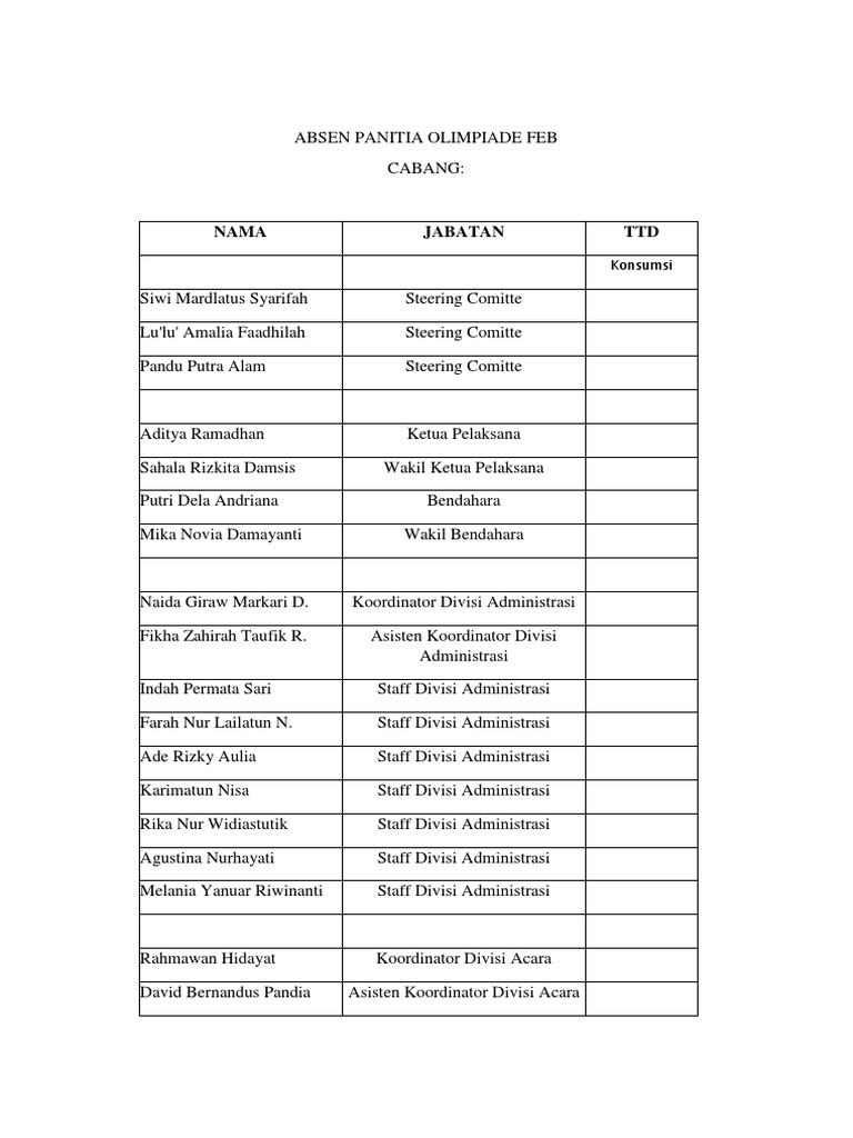 Daftar Panitia Olimpiade Februari | PDF