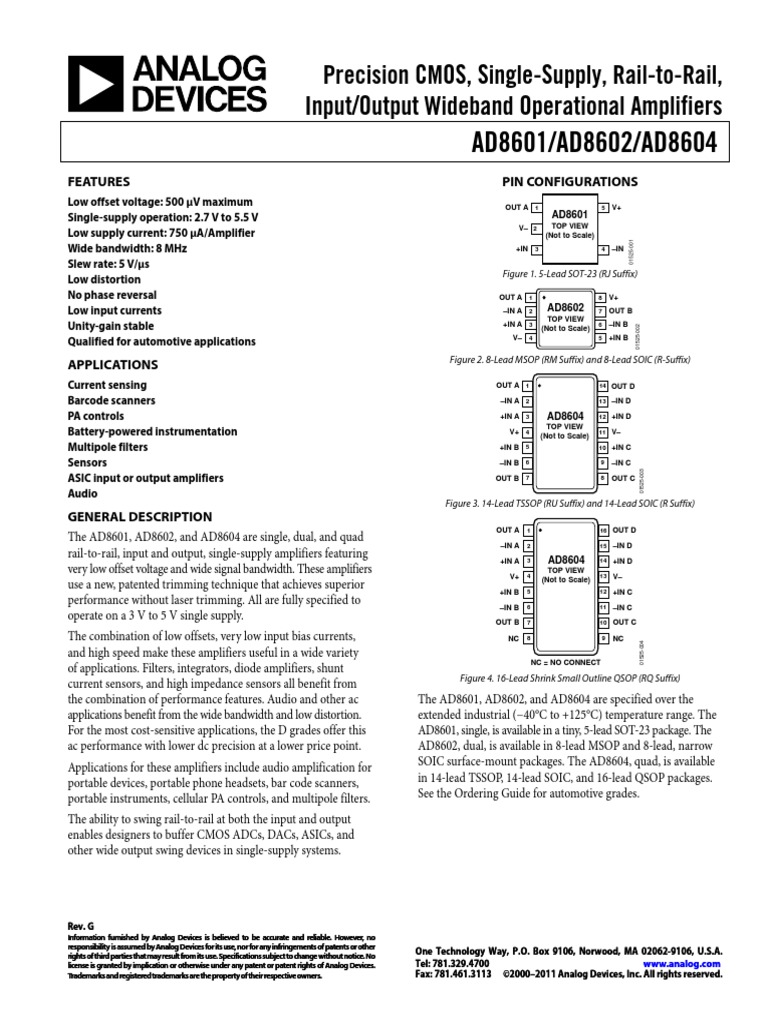 Ad8601 8602 8604 PDF | PDF | Amplifier | Electrical Engineering