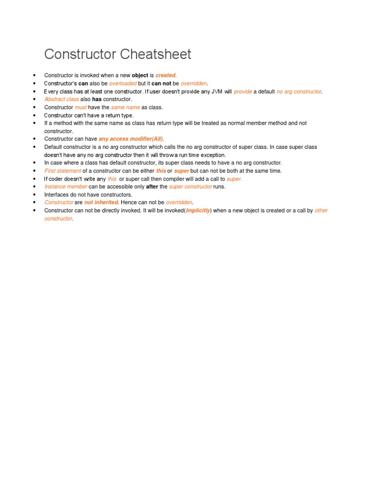 Constructor Cheatsheet | PDF