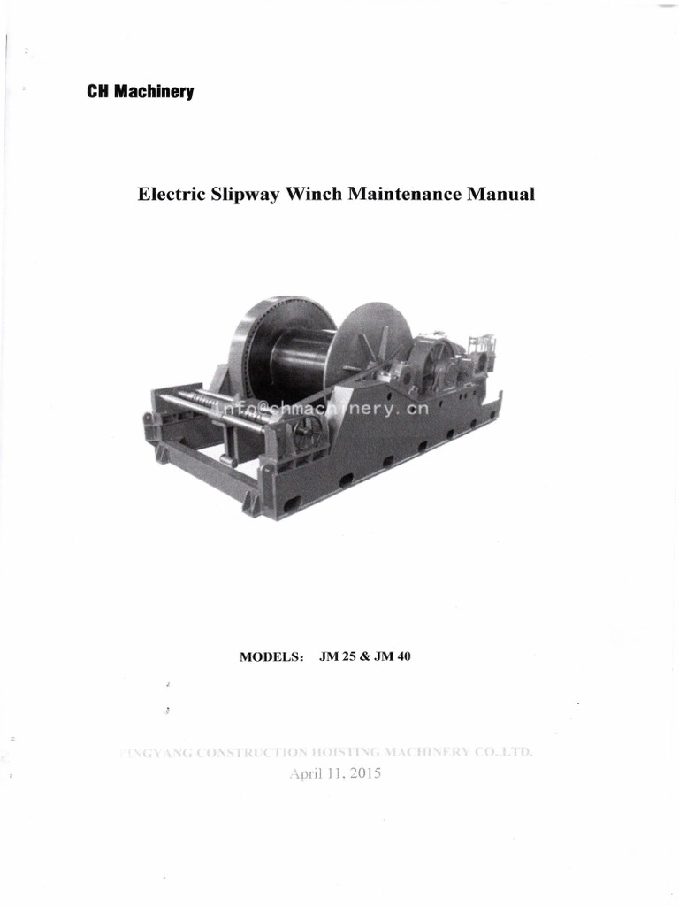 Electric Slipway Winch Maintenance Manual: CH Machinery | PDF