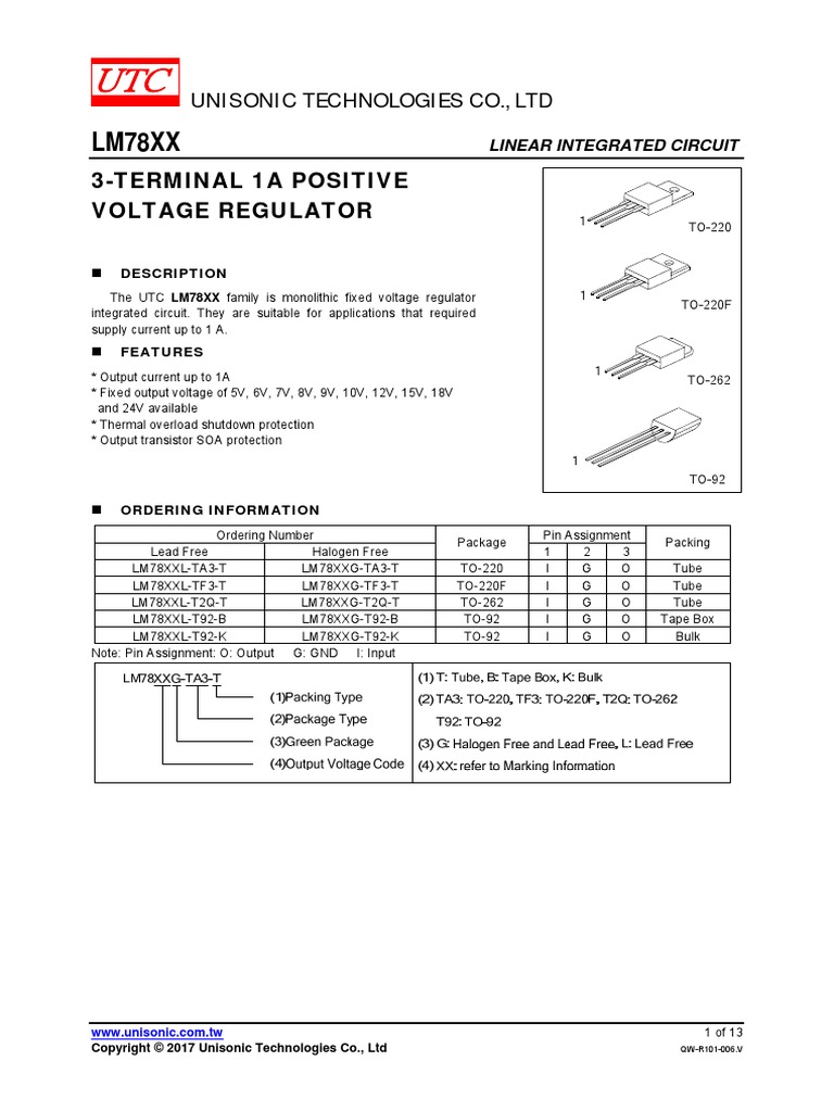 Data Sheet LM7807 | PDF | Capacitor | Electromagnetism