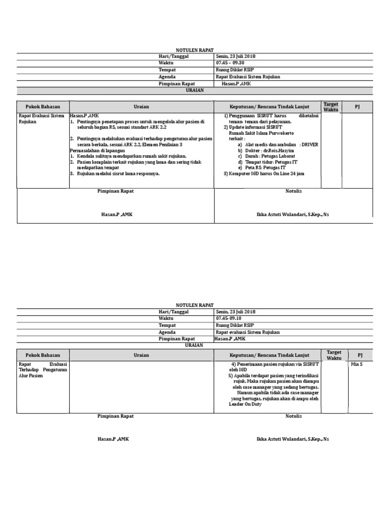 Notulen Evaluasi Rujukan | PDF