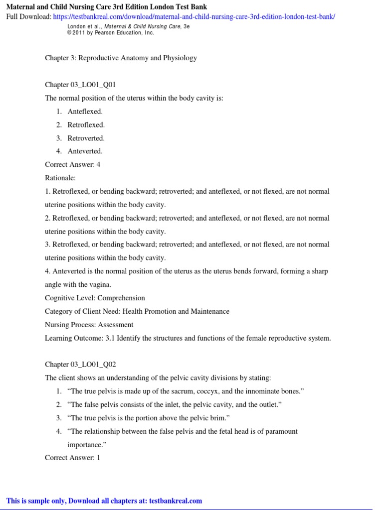 Maternal and Child Nursing Care 3rd Edition London Test Bank | PDF ...