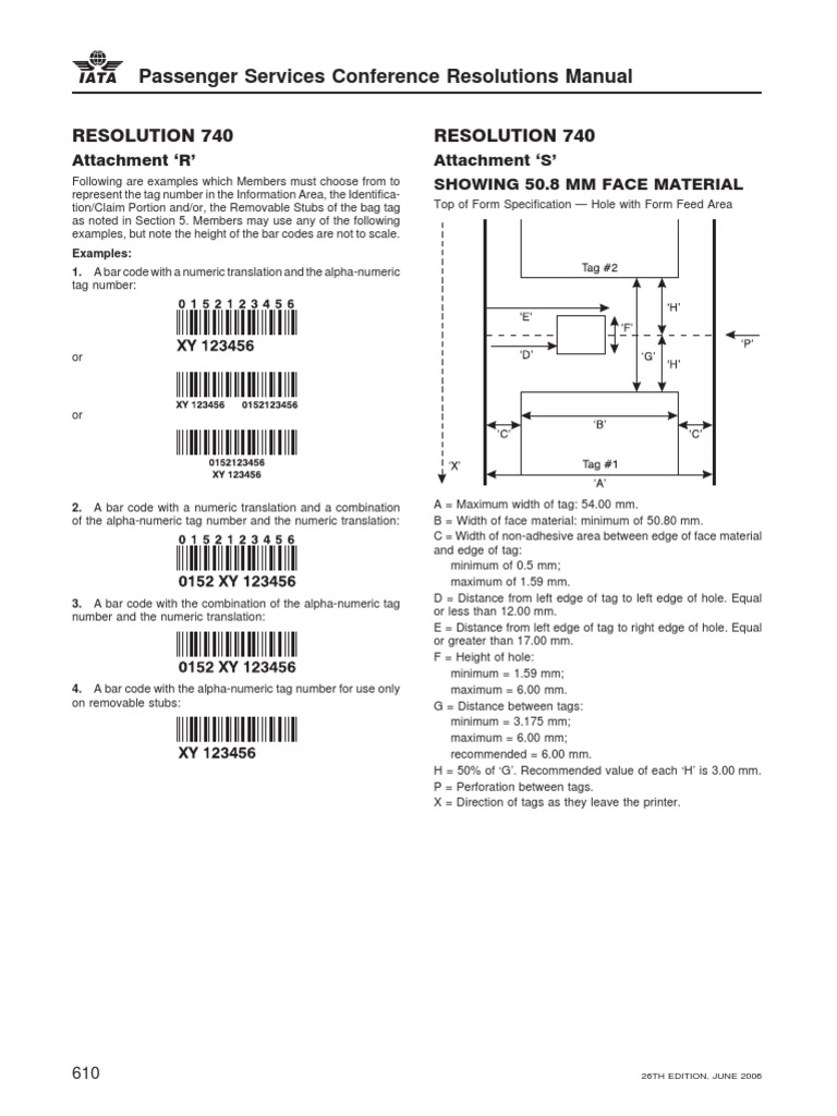 IATA Resolution 740: Baggage Tag Standards | PDF | Baggage