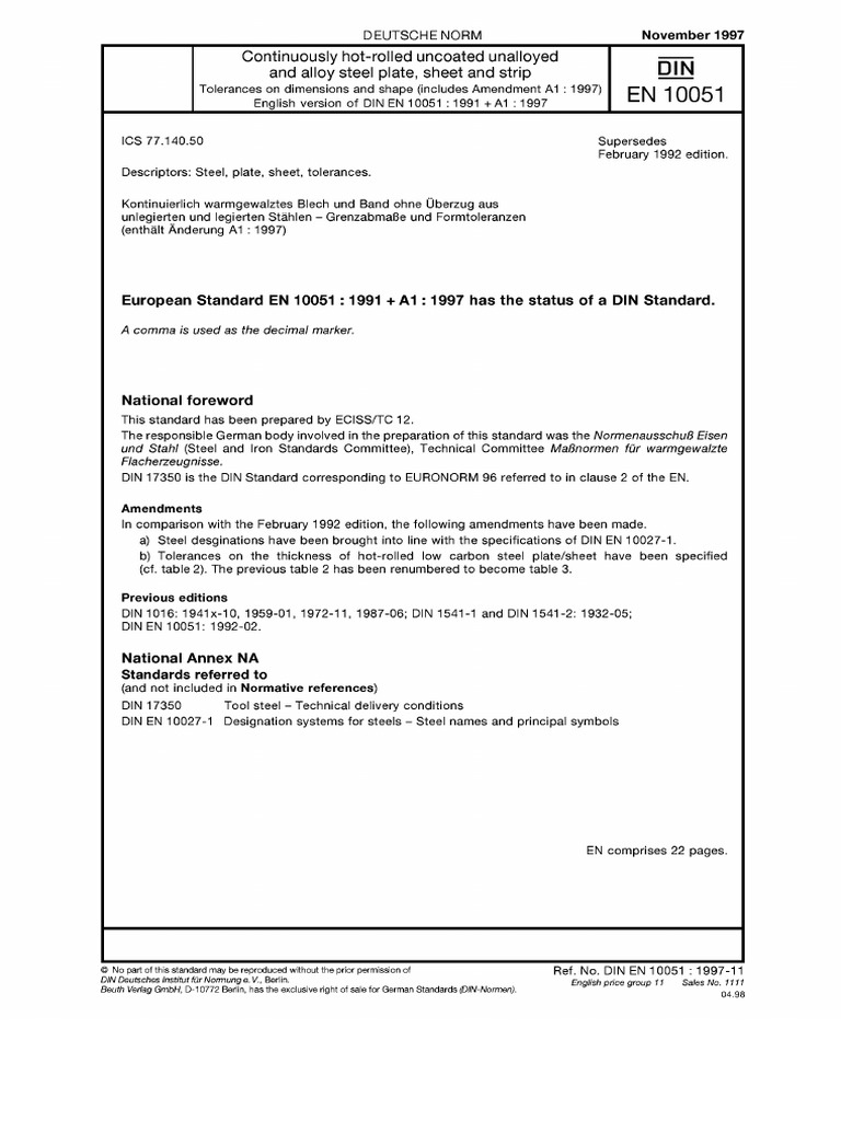 Din en 10051 1997 11 PDF | PDF