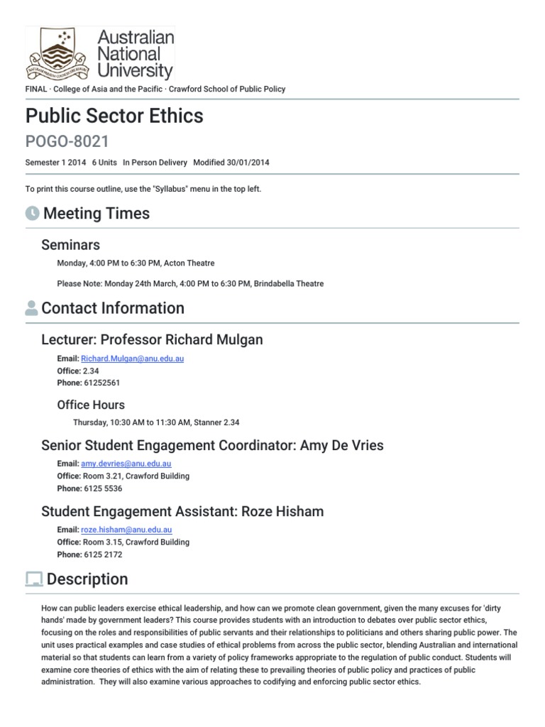Public Sector Ethics | PDF | Value (Ethics) | Morality