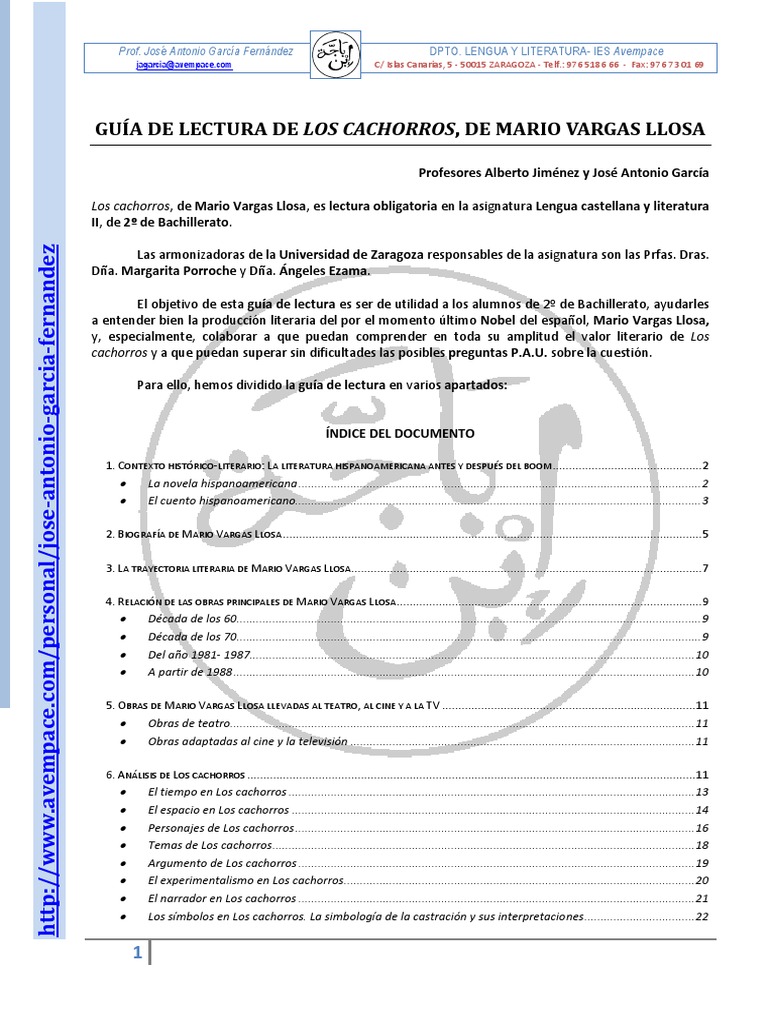 Guía de lectura: Los cachorros de Vargas Llosa | PDF | Novelas ...