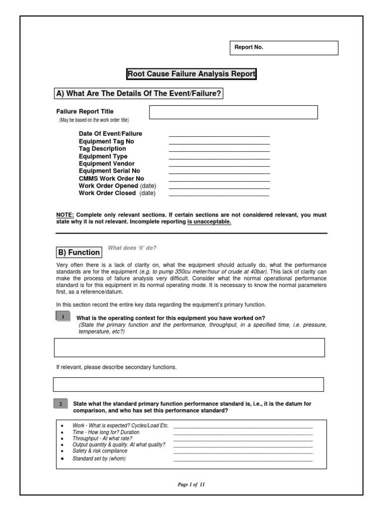RCFA Report Template For Mechanical Equipment PDF | PDF | Specification ...