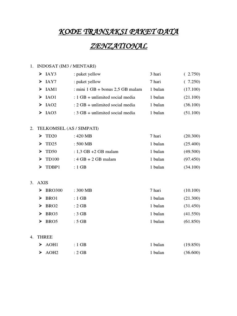 Kode Transaksi Paket Data | PDF