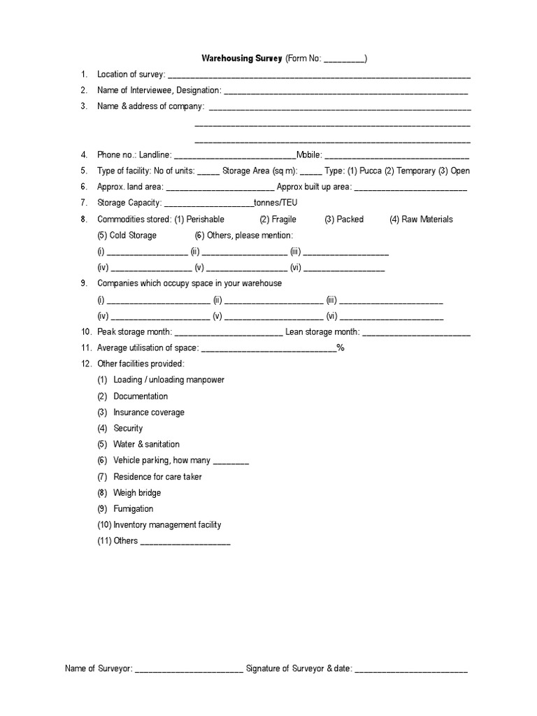 Survery Forms Revised | Download Free PDF | Warehouse | Truck