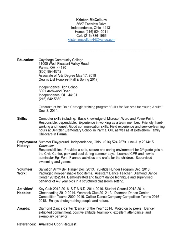 Resume Summer 2018 | PDF | Behavior Modification | Learning