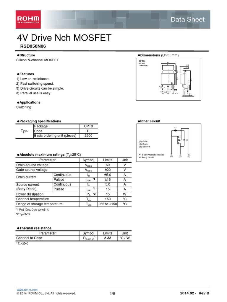 4V Drive NCH MOSFET: Data Sheet | PDF | Mosfet | Field Effect Transistor